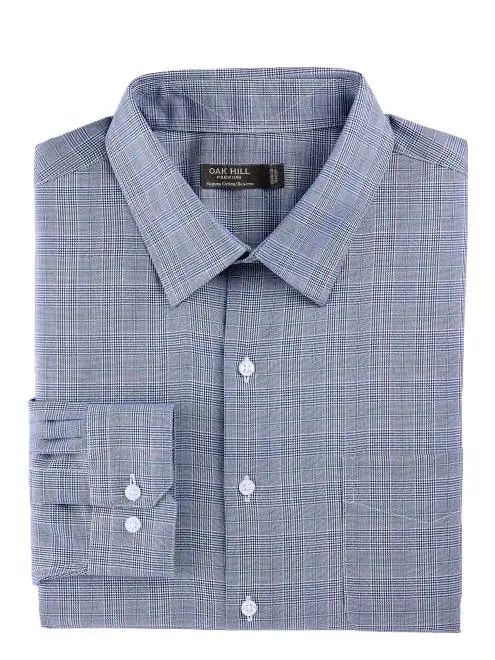 OAK HILL PREMIUM BY DXL Glen Plaid Dress Shirt - Navy