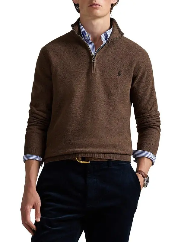 Polo Ralph Lauren Big & Tall Pima Cotton 1/2-zip Sweater - Nutmeg Brown Heather