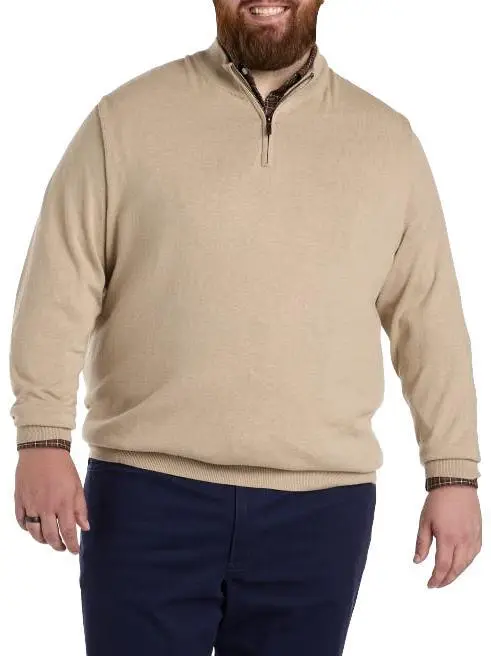 OAK HILL PREMIUM BY DXL Quarter-zip Cotton/cashmere Sweater - Hummus