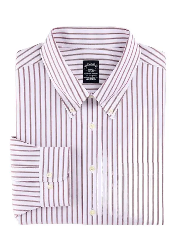 Brooks Brothers Non-iron Striped Dress Shirt - Burgundy