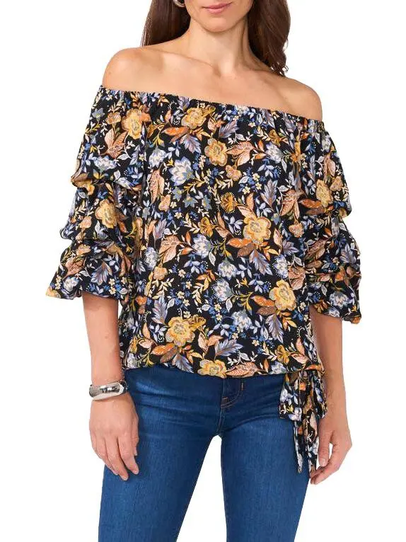 Vince Camuto Floral Off-the-shoulder Blouse - Rich Black