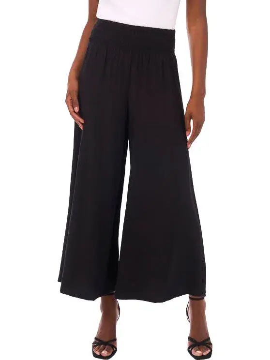 Vince Camuto Smocked Waist Wide Leg Pants - Rich Black
