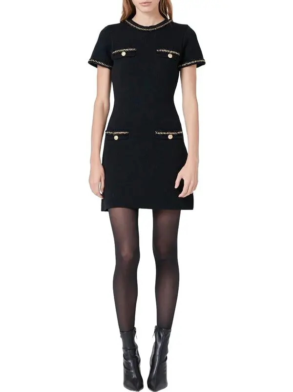 Endless Rose Chain Trim Sweater Mini Dress - Black