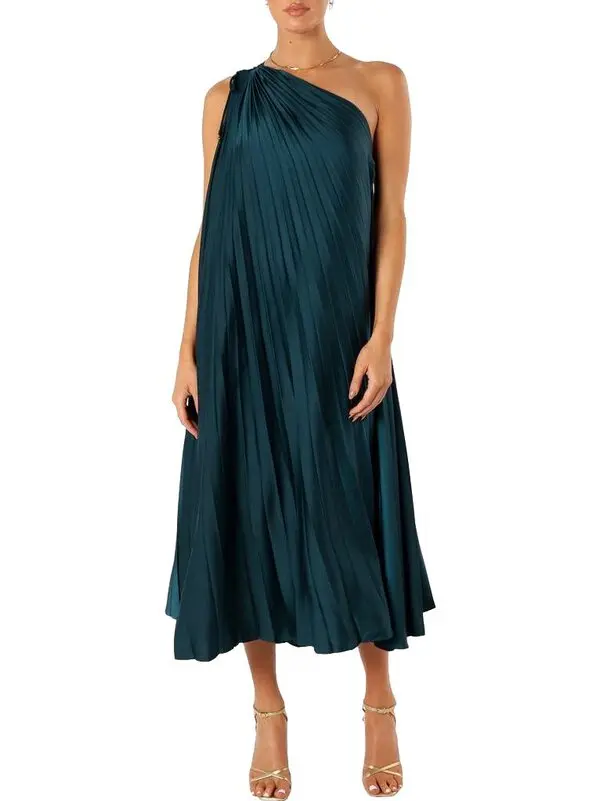 PETAL & PUP Selena Pleated One-shoulder Dress - Emerald