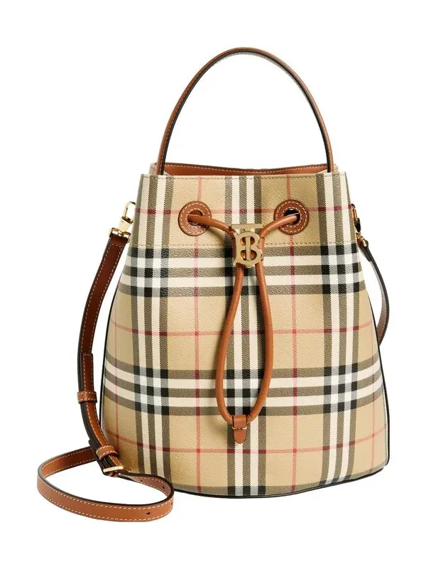 Burberry Check Coated Canvas Bucket Bag - Vntg Chk/ Briar Brown