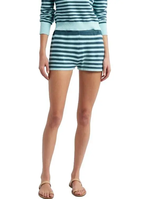 Solid & Striped The Celeste Stripe Cotton Knit Shorts - Evergreen / Sky Stripe