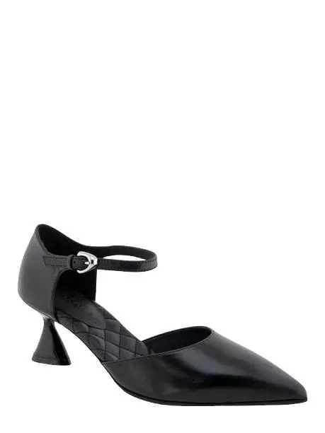 Aerosoles January Ankle Strap Pointed Toe Pump - Black Leather