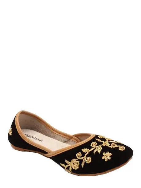 FUCHSIA Marina Embroidered Flat - Black