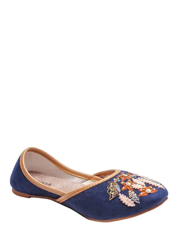 FUCHSIA Paris Embroidered Jutti Flat - Navy Blue