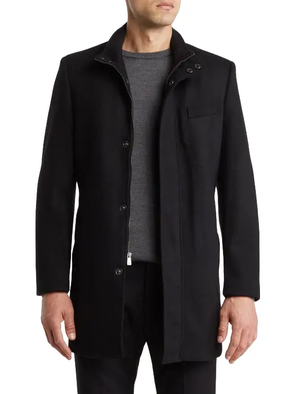 Hart Schaffner Marx Genoa Wool-blend Twill Overcoat - Black Twill