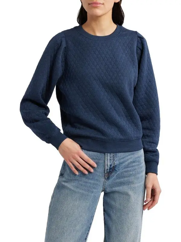 Marine Layer Corbet Quilted Sweatshirt - Navy Heather
