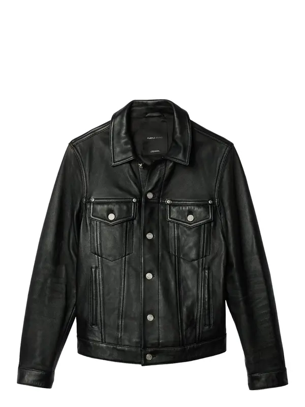 PURPLE BRAND Leather Trucker Jacket - Black