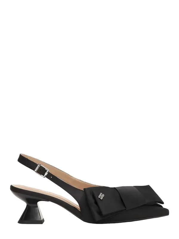GANNI Big Bow Satin Pumps - Black