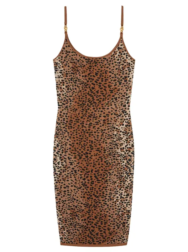 Versace Leopard-jacquard Midi Dress - Brown