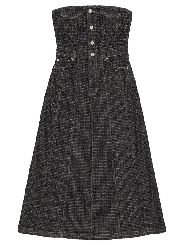 GANNI Fluffy Denim Midi Dress - Black