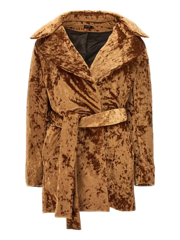 Atlein Crushed Velvet Coat - Brown