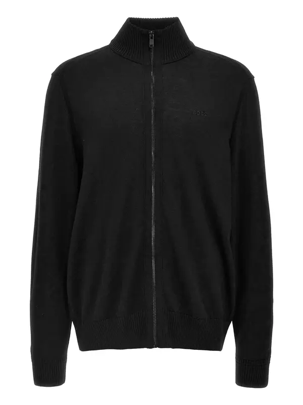 Hugo Boss Wool Cardigan With Logo - Black