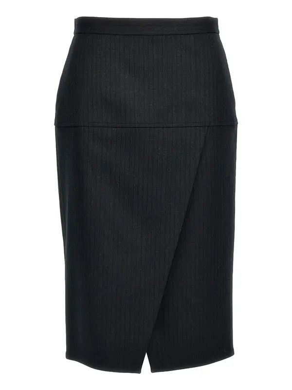 Fendi Pinstriped Wool Skirt - Gray