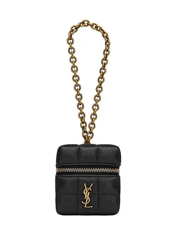 Saint Laurent Cassandre Matelasse Carre Mini Cube On Chain - Black Lambskin/gold