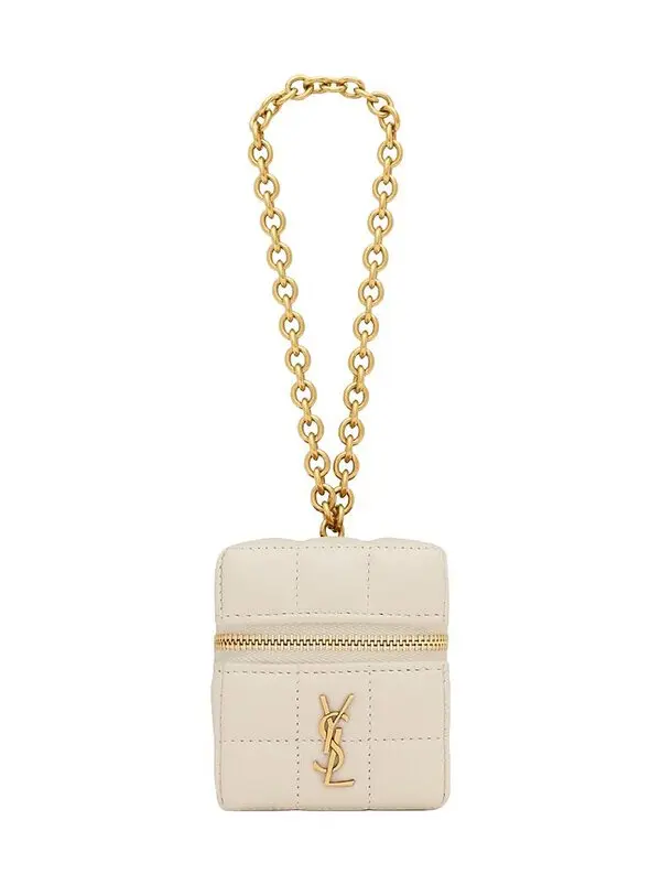 Saint Laurent Cassandre Matelasse Carre Mini Cube On Chain - Crema Soft Lambskin/gold