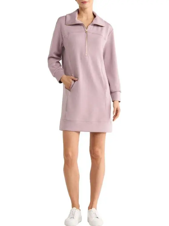 Tommy Bahama Palm Voyage Half-zip Long Sleeve Sweatshirt Dress - Lavender Fog