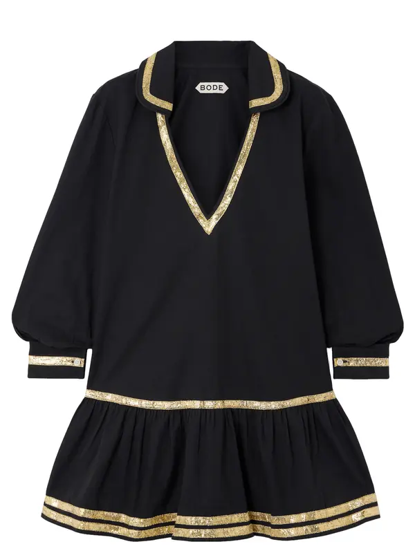 BODE Embellished Cotton-poplin Mini Dress - Black