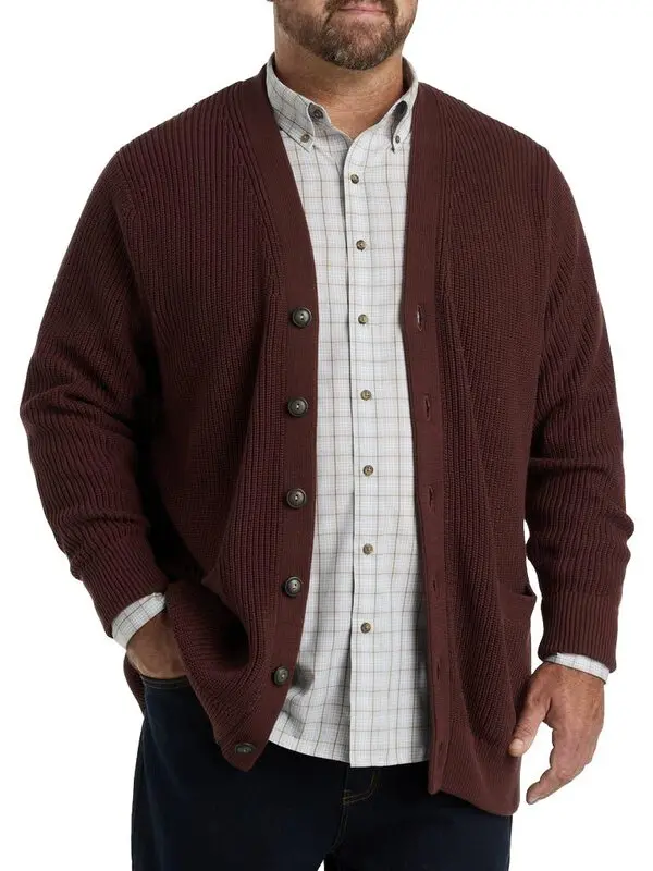 OAK HILL BY DXL Ribbed V-neck Cardigan - Bitter Chocolate