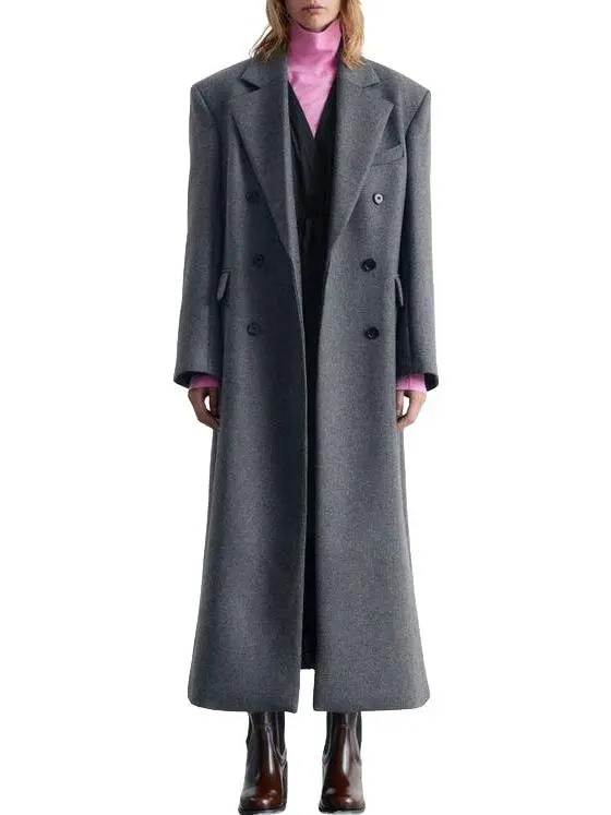 & Other Stories Longline Double Breasted Coat - Grey Dark