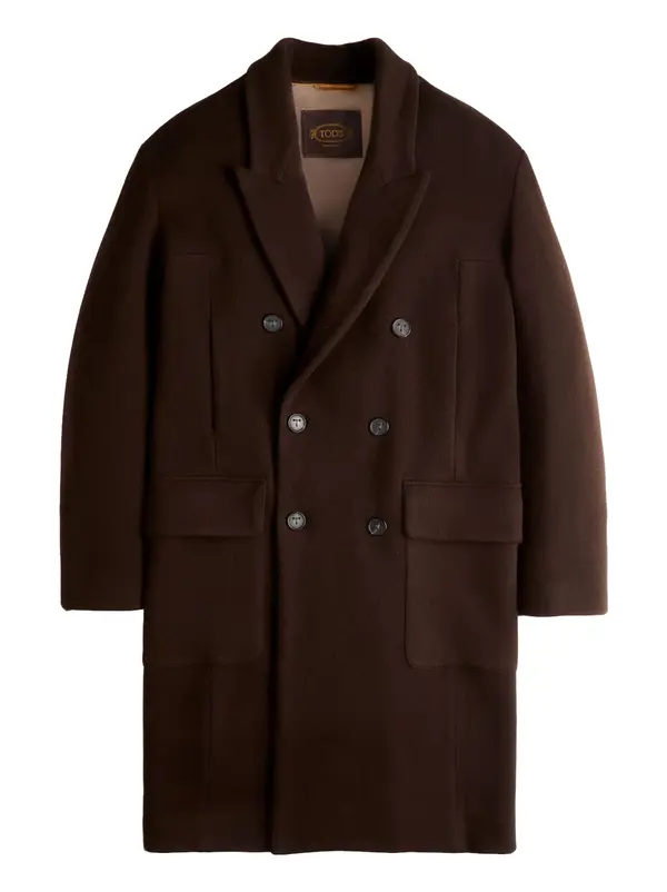 TOD'S Logo-embroidered Double-breasted Coat - Brown