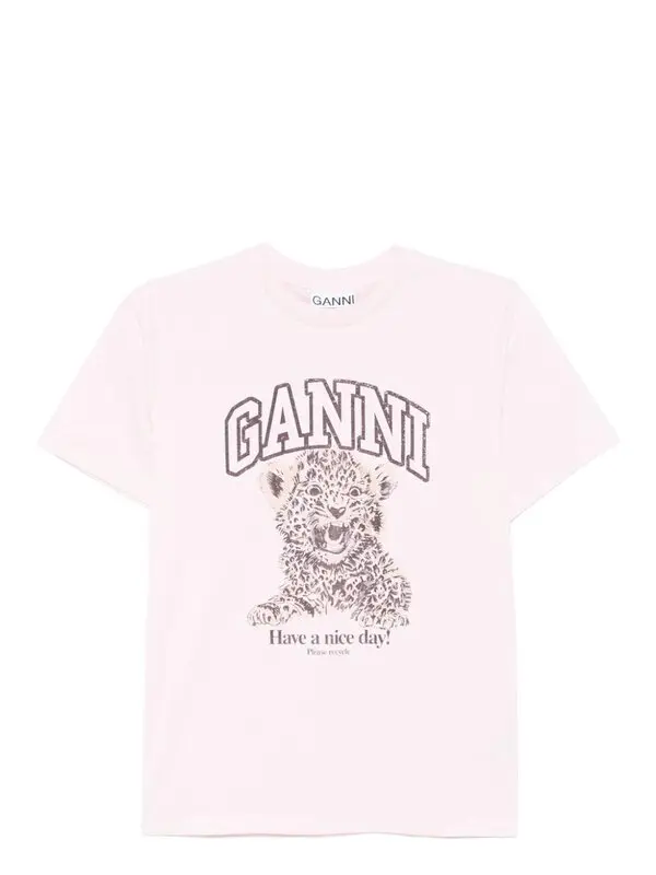 GANNI Leopard-print Jersey T-shirt - Pink