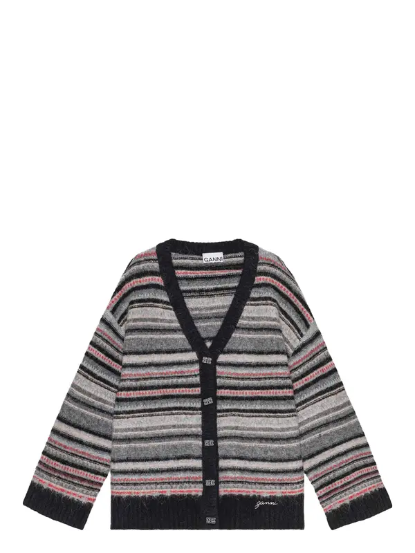 GANNI Striped Buttoned Cardigan - Black