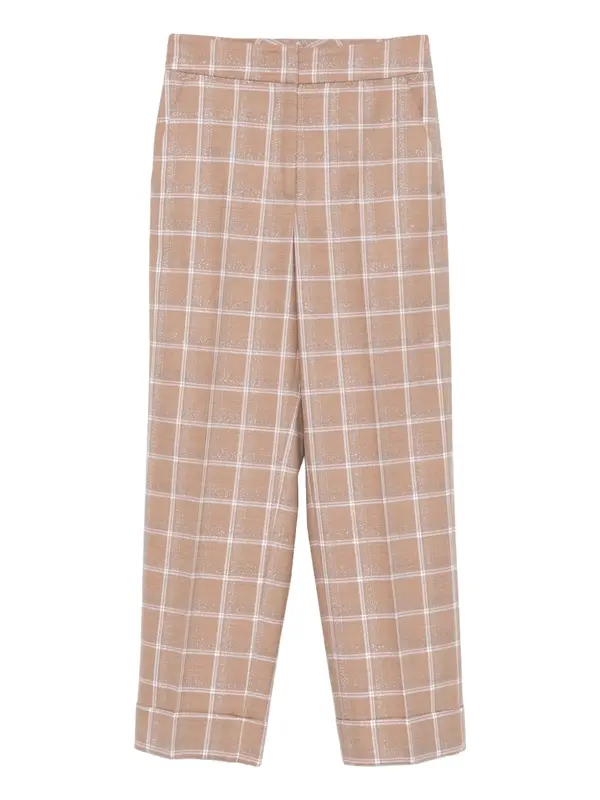 Peserico Checked Lurex-detail Trousers - Brown