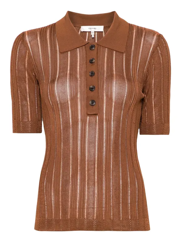 FRAME Laddered Ribbed Polo Shirt - Brown