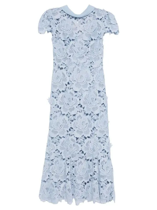 SELF-PORTRAIT Contrast-collar Lace Midi Dress - Blue