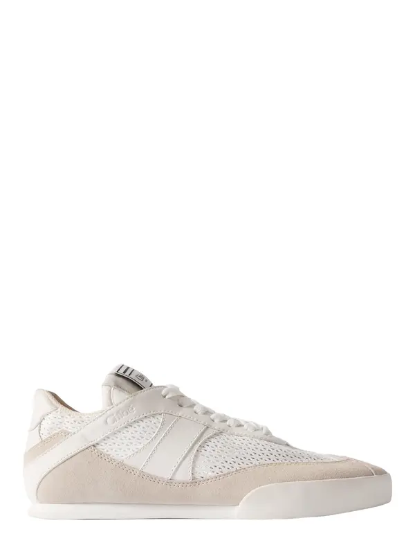 Chloé Kick Suede, Mesh, And Leather Sneakers - Cream