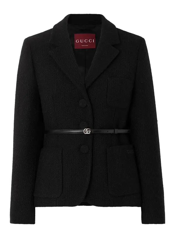 Gucci Belted Wool-blend Bouclé Jacket - Black