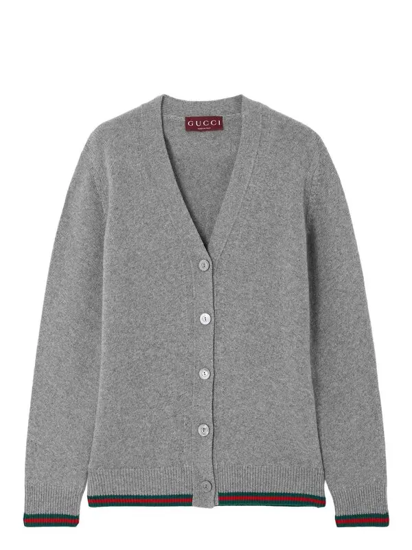 Gucci Striped Wool And Cashmere-blend Cardigan - Gray