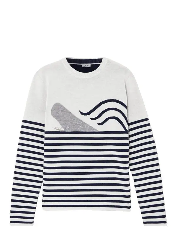 Loewe Embroidered Jacquard-knit Wool-blend Sweater - Neutrals