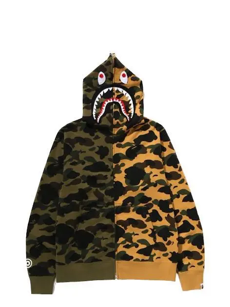 BAPE 1st Camo Separate Shark Full Zip Hoodie - Green