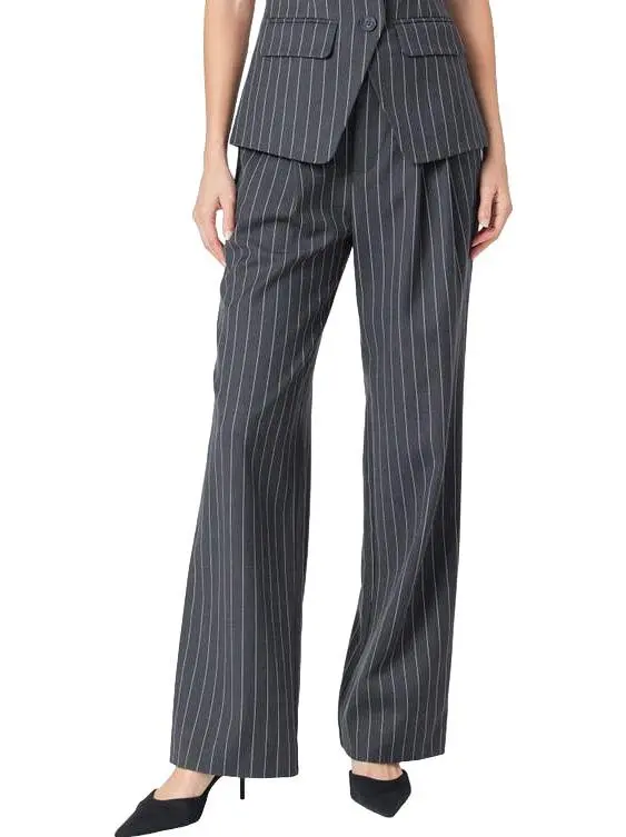 Endless Rose Pinstripe High-waist Trousers - Charcoal