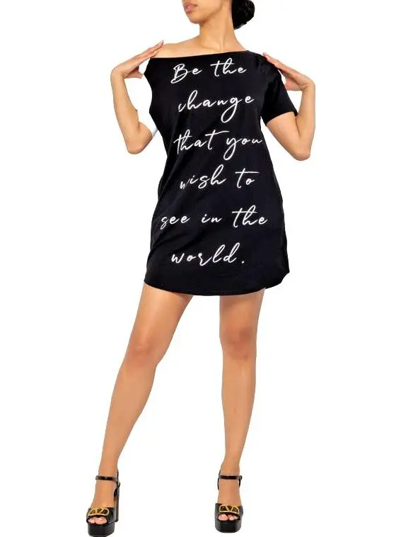 DAI MODA Graphic One-shoulder T-shirt Dress - Black
