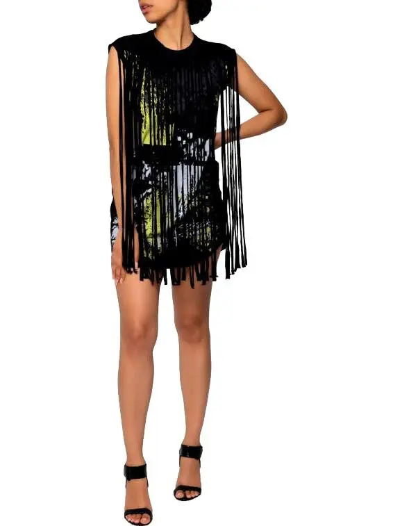 DAI MODA Unity Fringe Detail Minidress - Black