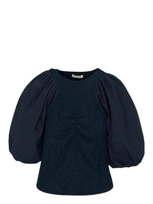 Rebecca Taylor Taryn Mixed Media Top - Navy