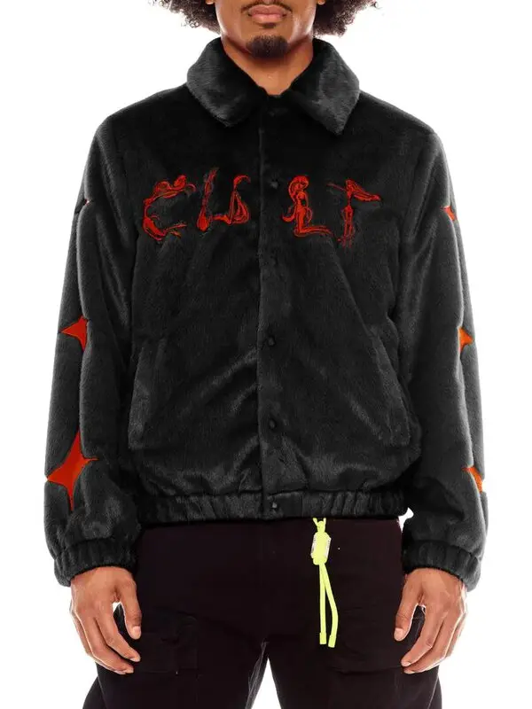 CULT OF INDIVIDUALITY Embroidered Faux Fur Jacket - Black