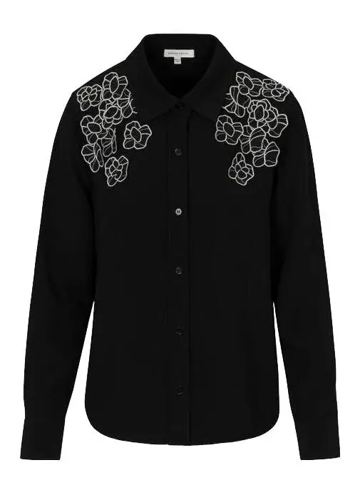Rebecca Taylor Mia Floral Appliqué Top - Black