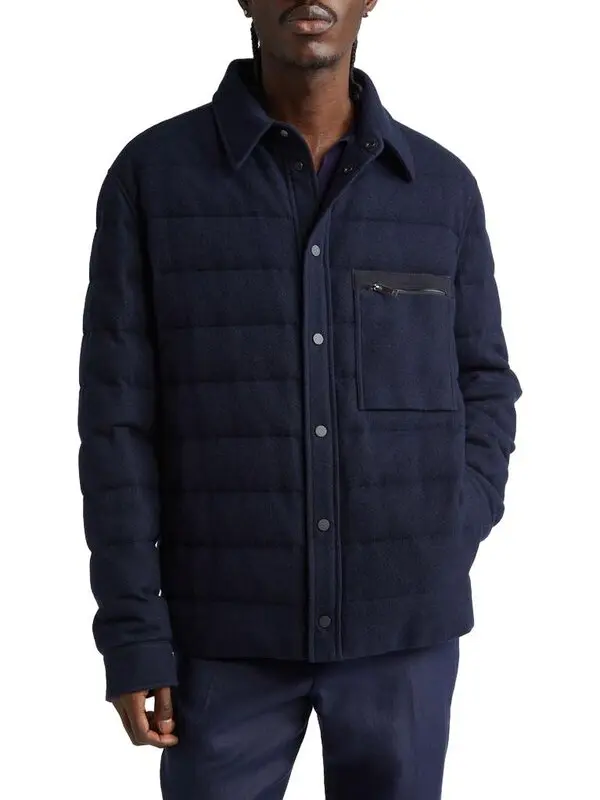 Zegna Oasi Water Repellent Cashmere Down Shirt Jacket - Navy