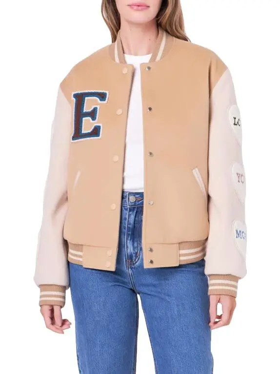 English Factory Love Varsity Jacket - Tan Multi