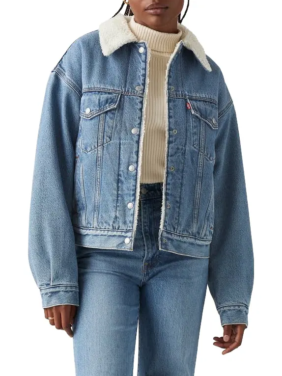 LEVI'S 90s Faux Shearling Lined Denim Trucker Jacket - Inner Adventurer