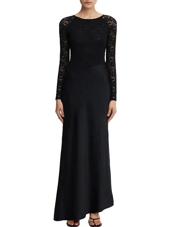 Significant Other Sofiya Long Sleeve Lace & Satin Gown - Black