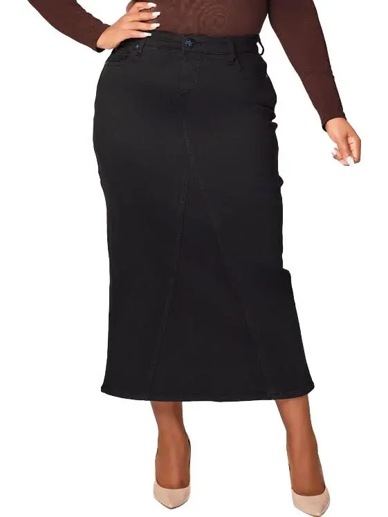 SLINK JEANS Denim Midi Skirt - Black